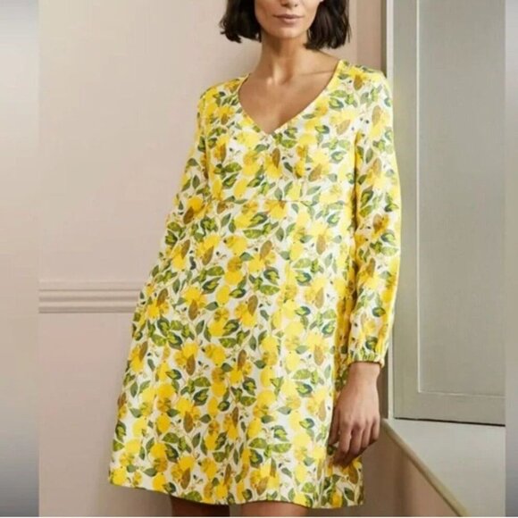 Boden | Dresses | Boden Linen Vneck Flippy Dress In Lemon Print Size 6 ...